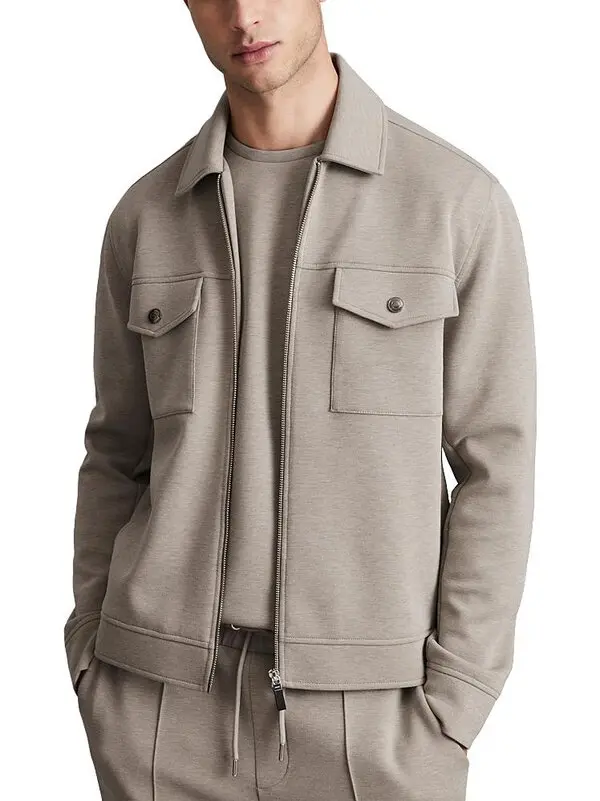 REISS Medina Interlock Zip-up Jacket - Taupe
