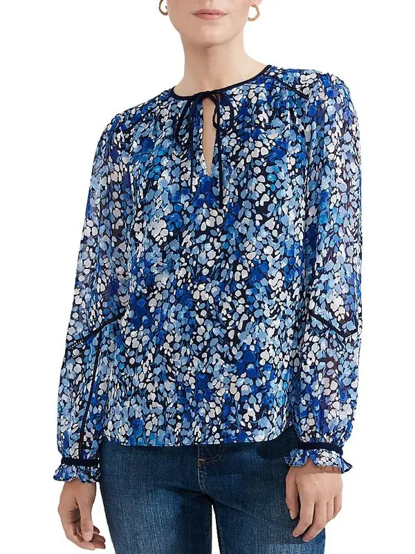 HOBBS LONDON Sasha Tie Neck Top - Blue Multi