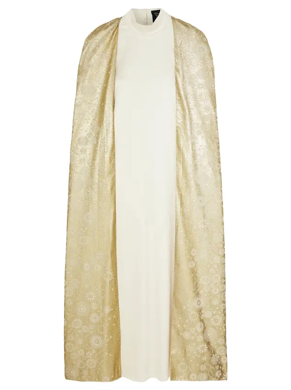 DIMA AYAD Satin Gown And Metallic Jacquard Cape Set - Cream