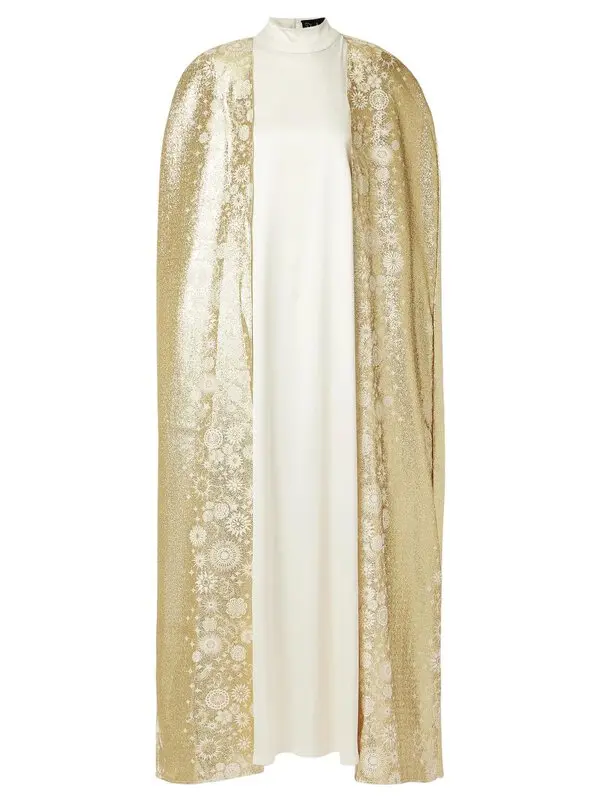 DIMA AYAD Satin Gown And Metallic Jacquard Cape Set - Neutrals