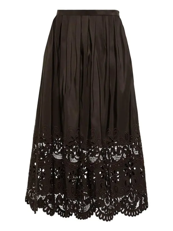Valentino Garavani Broderie Anglaise Silk Midi Skirt - Brown