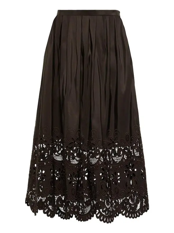 Valentino Garavani Broderie Anglaise Silk Midi Skirt - Brown