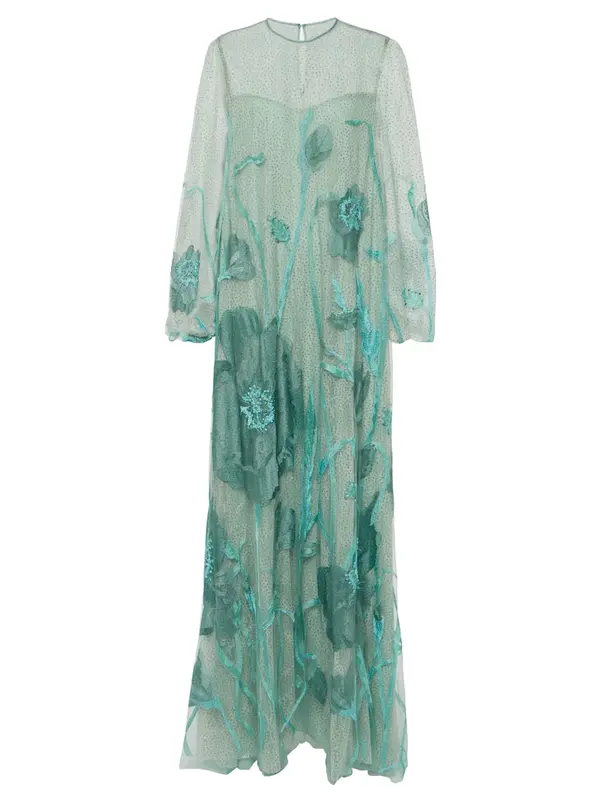 Costarellos Yesenia Embroidered Tulle Gown - Blue