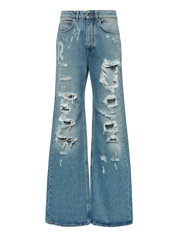 Rabanne Distressed High-rise Wide-leg Jeans - Blue