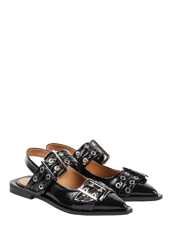 GANNI Faux-leather Slingback Flats - Black