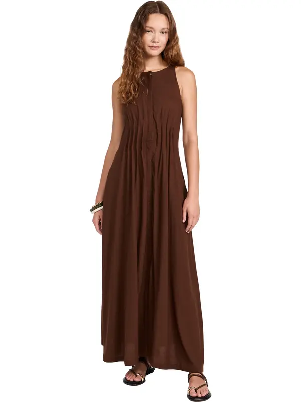 87ORIGINS Fehintola Pleated Maxi Dress - Chocolate