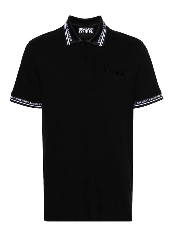 Versace Logo-print Cotton Polo Shirt - Black