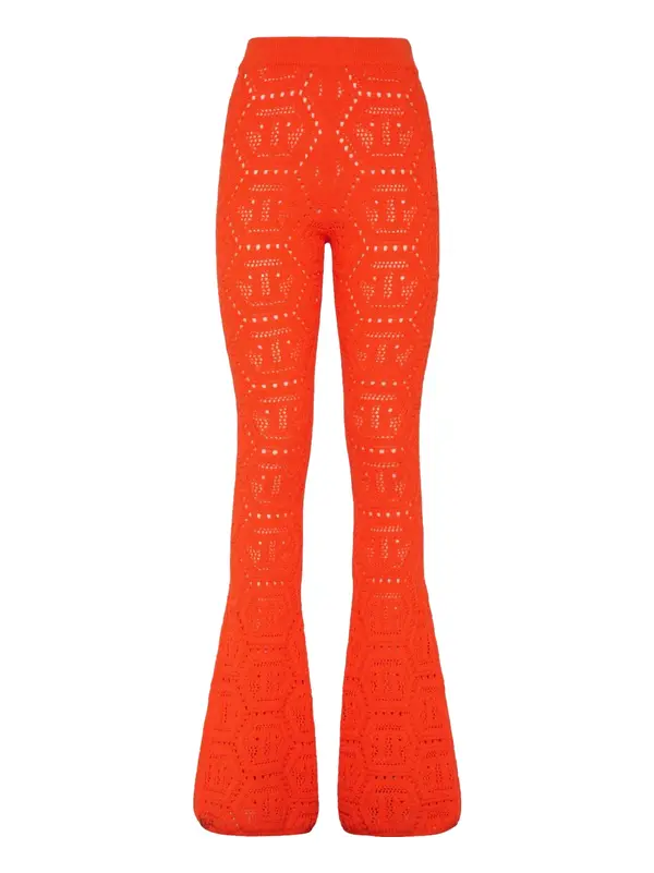 Philipp Plein Monogram-intarsia Bootcut Trousers - Orange