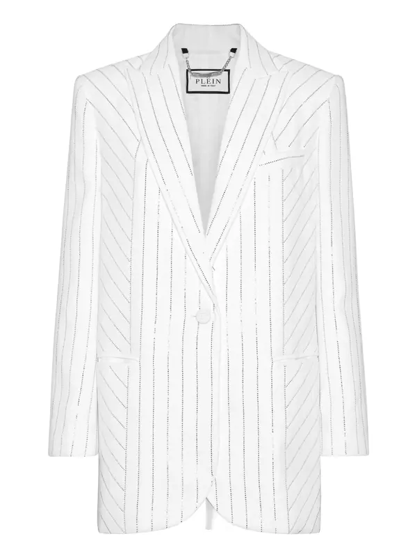Philipp Plein Crystal-pinstripe Cady Blazer - White