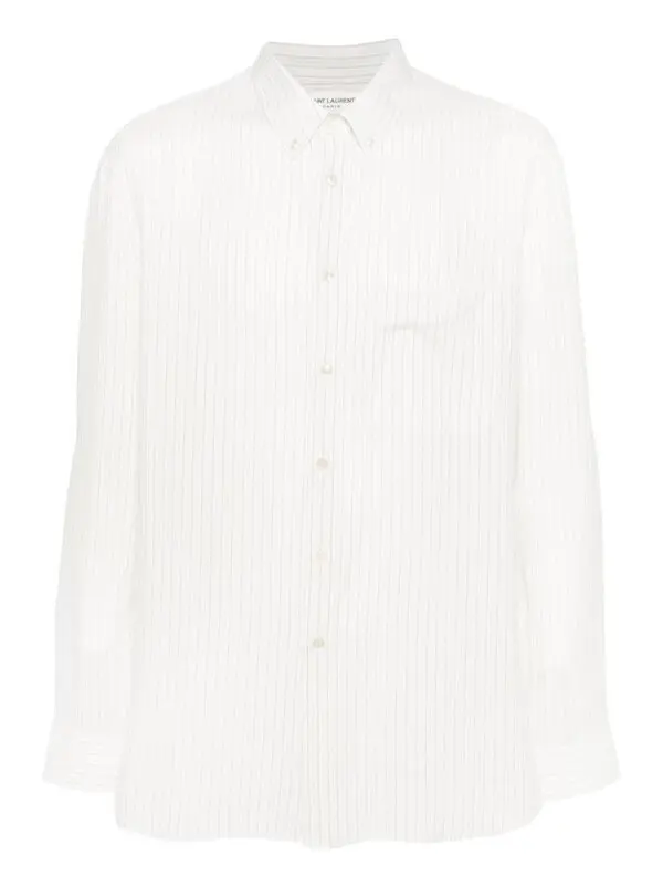 Saint Laurent Logo-embroidered Striped Shirt - White
