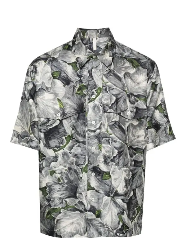SUNFLOWER Floral-print Bowling Shirt - Grey