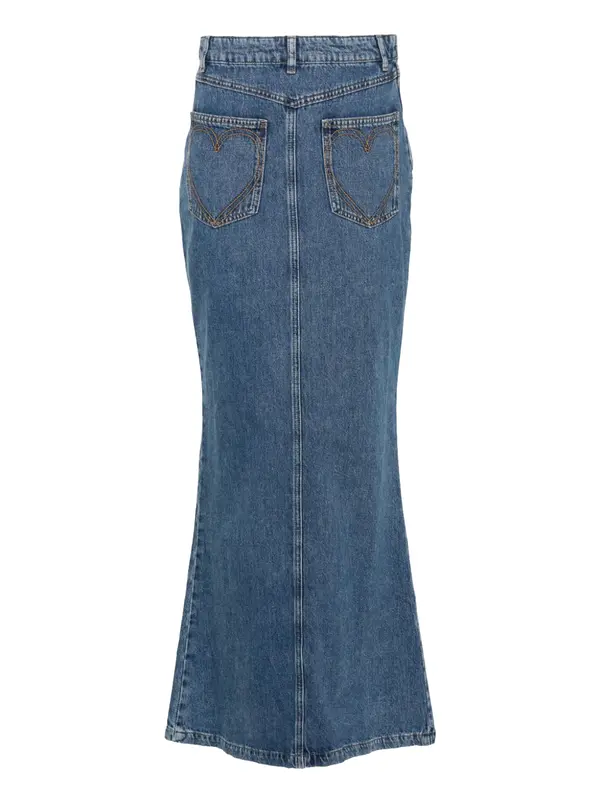 Moschino Logo-appliqué Denim Maxi Skirt - Blue
