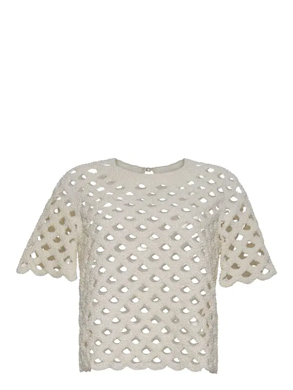 Adam Lippes Open-knit Faux-pearl Blouse - Neutrals
