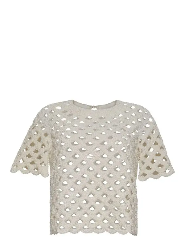 Adam Lippes Open-knit Faux-pearl Blouse - Neutrals