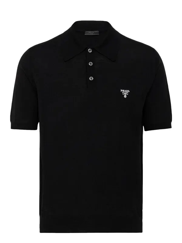 Prada Logo-embroidered Wool Polo Shirt - Black