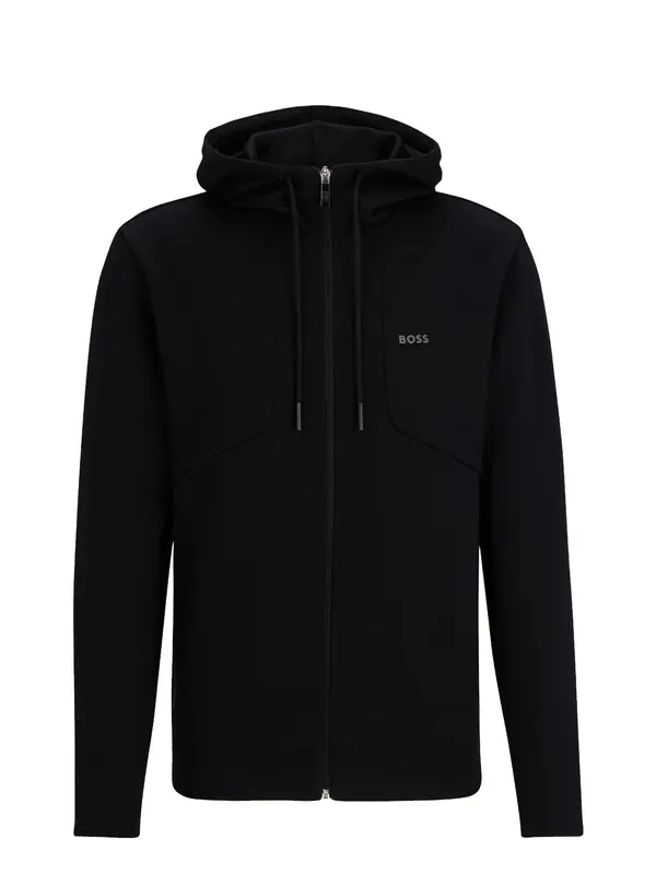 BOSS Logo-print Cotton-blend Hoodie - Black