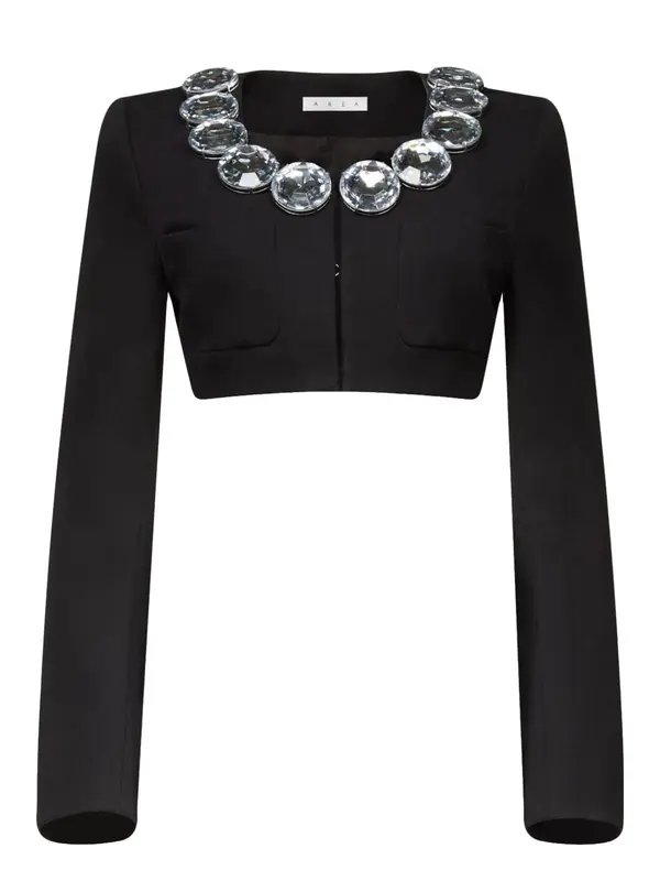 AREA Crystal-embellished Cropped Wool Jacket - Black