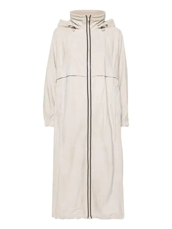 Brunello Cucinelli Suede Hooded Trench Coat - Neutrals