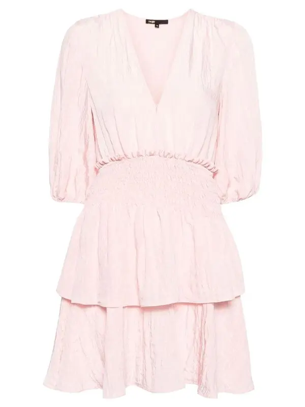 Maje Shirred-waistband Tiered Dress - Pink