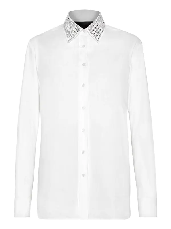 Philipp Plein Crystal-embellished Collar Cotton Shirt - White