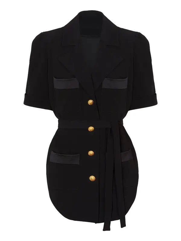 Balmain Belted Crepe Shirt - Black