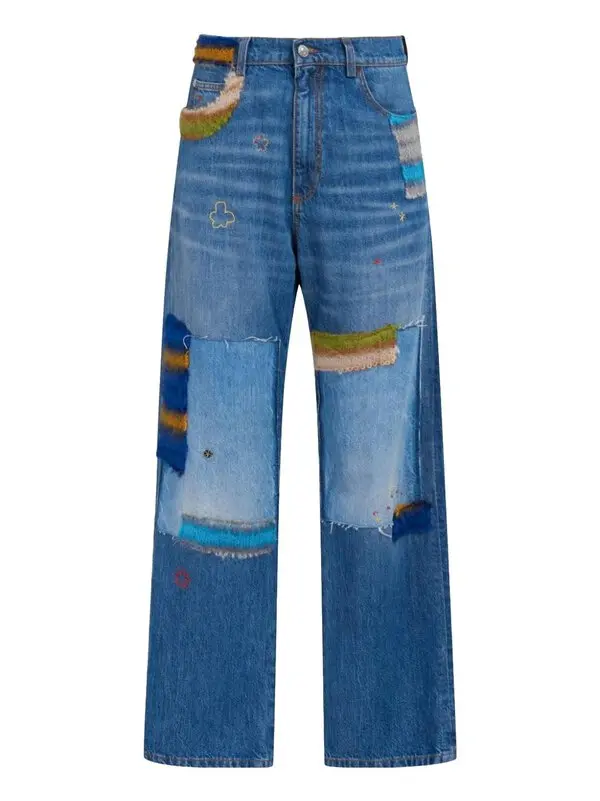 Marni Patchwork Straight-leg Jeans - Blue
