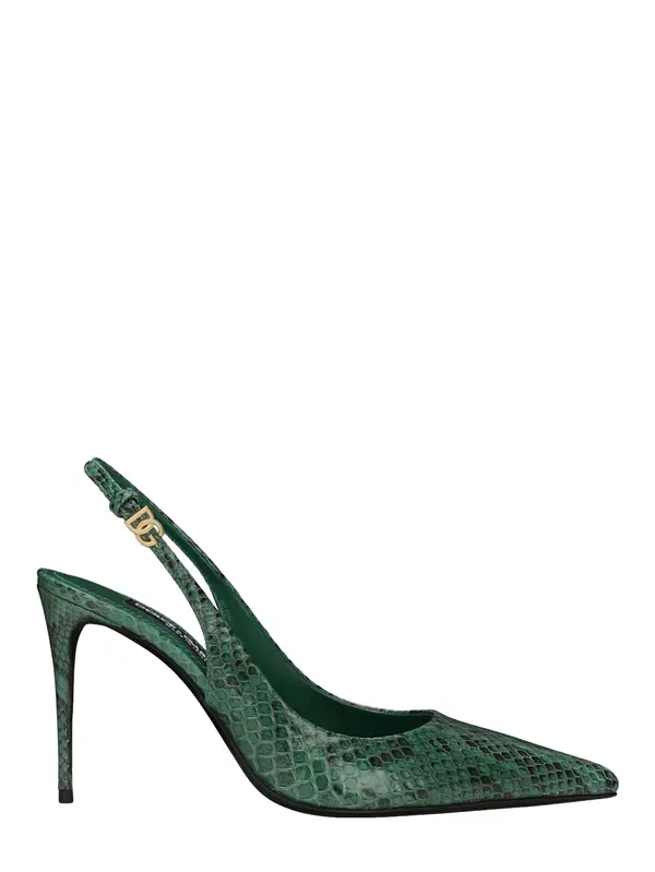 Dolce & Gabbana 90mm Snakeskin Slingback Pumps - Green