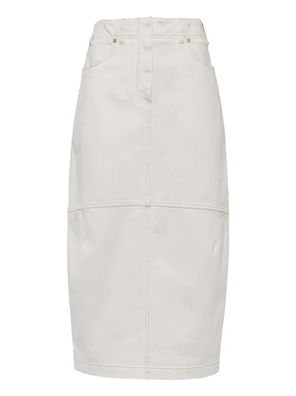 Brunello Cucinelli Denim Midi Skirt - White