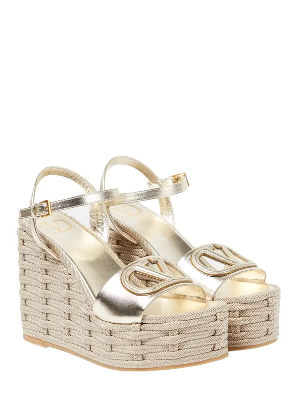 Valentino Garavani Vlogo Cutout Espadrille Wedges - Metallic