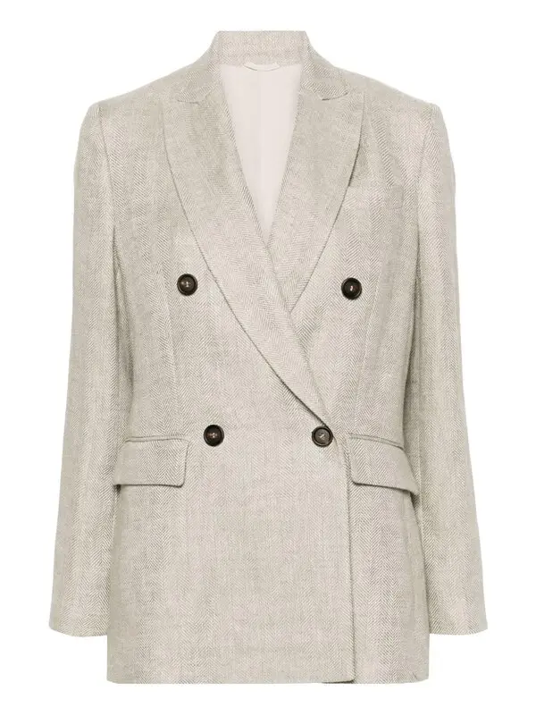 Brunello Cucinelli Herringbone Linen Blazer - Grey