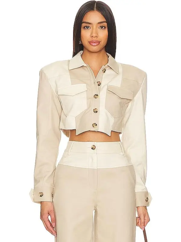 CAMILA COELHO Araceli Cropped Jacket - Sand & Beige
