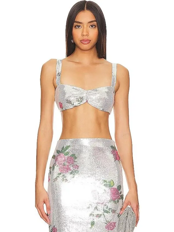 CAMILA COELHO Pia Sequin Micro Top - Silver Floral