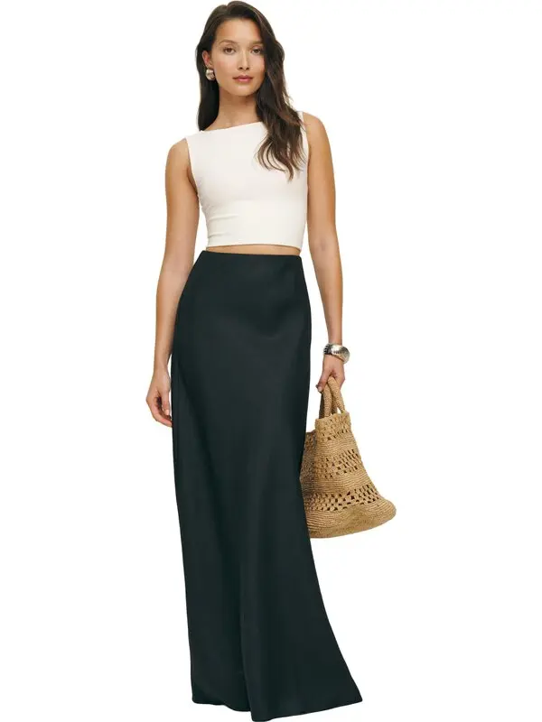REFORMATION Bella Linen Maxi Skirt - Black