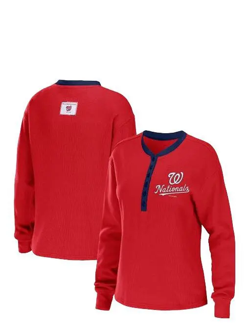 WEAR BY ERIN ANDREWS Washington Nationals Waffle Henley Long Sleeve T-shirt - Red