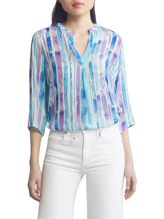 APNY Tie-neck Blouse - Blue/purple Multi