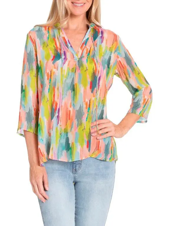 APNY Tie-neck Blouse - Green Multi