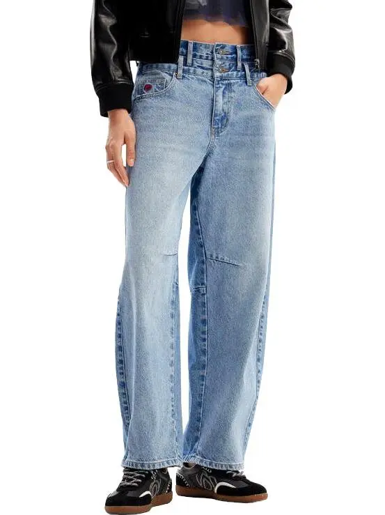 Desigual Double Waist Balloon Leg Jeans - Blue