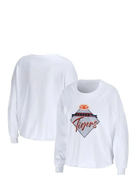 WEAR BY ERIN ANDREWS Auburn Tigers Diamond Long Sleeve Cropped T-shirt - White