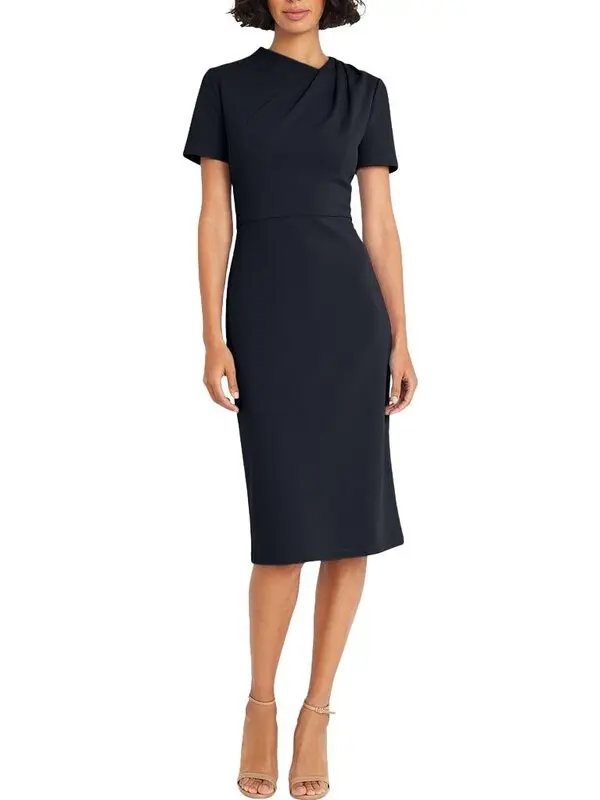 Maggy London Twist Neck Midi Sheath Dress - Black