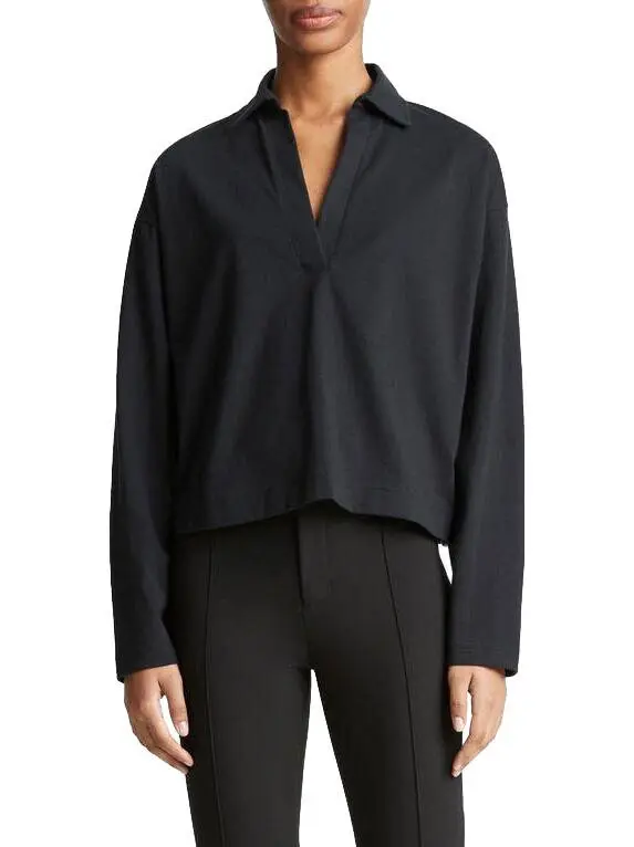 Vince Easy Long-sleeve Cotton Polo - Black