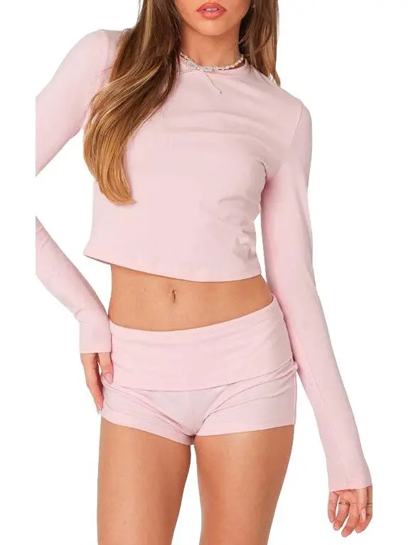 EDIKTED Meg Stretch Cotton Crop Top - Pink