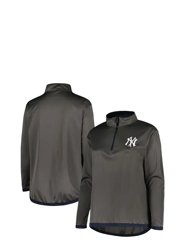 Profile New York Yankees Quarter-zip Pullover Jacket - Charcoal