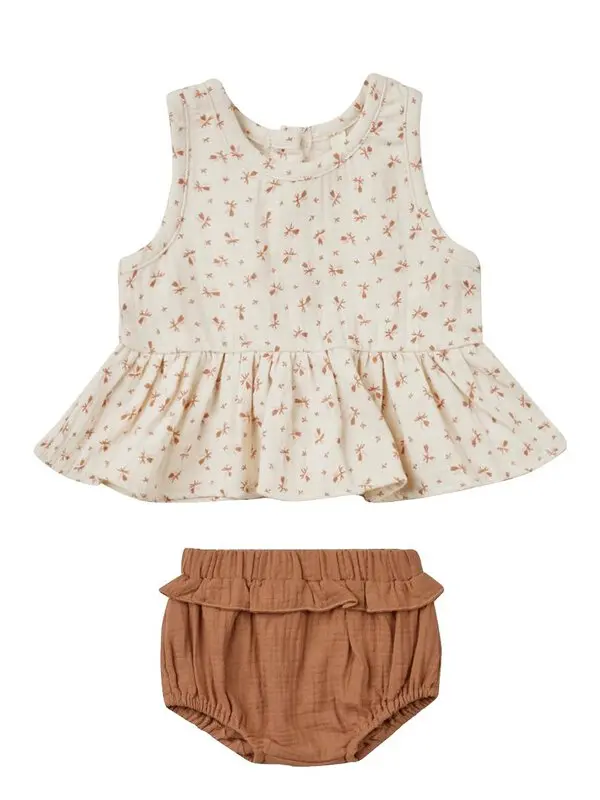 QUINCY MAE Organic Cotton Peplum Tank & Bloomers - Clay-ditsy
