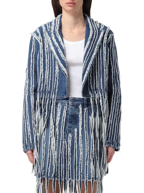 TWINSET Distressed Jacket With Fringe Detail - Denim