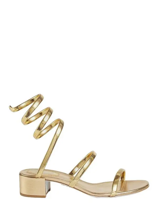 Rene Caovilla 40mm Metallic Leather Wrap Sandals - Gold