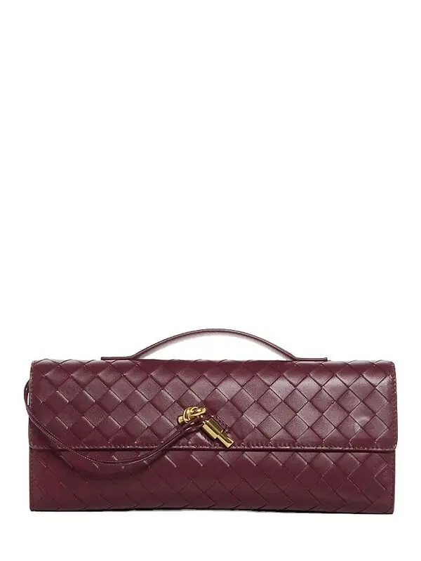Bottega Veneta Andiamo Intrecciato Leather Clutch - Barolo/brass