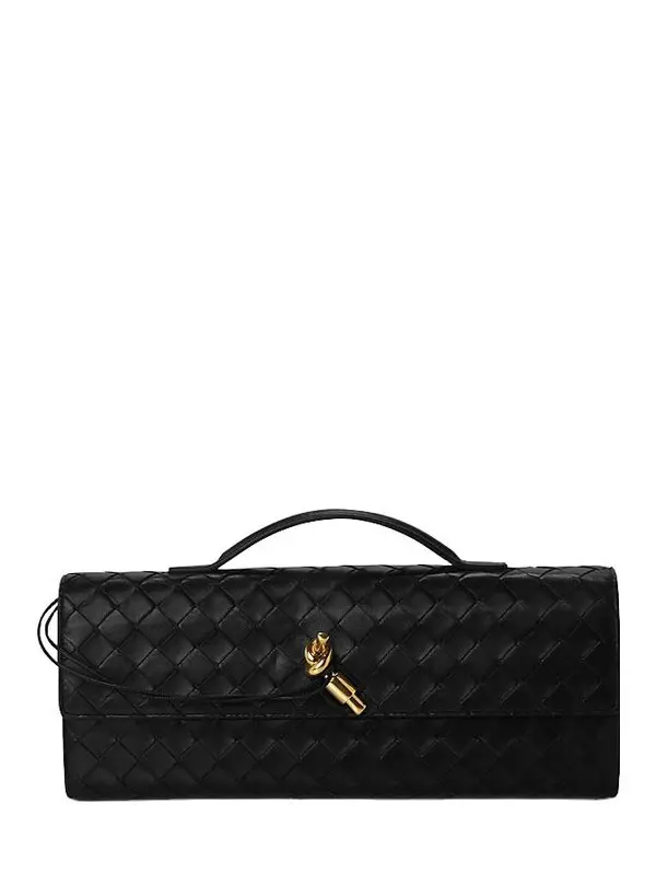 Bottega Veneta Andiamo Intrecciato Leather Clutch - Black/brass