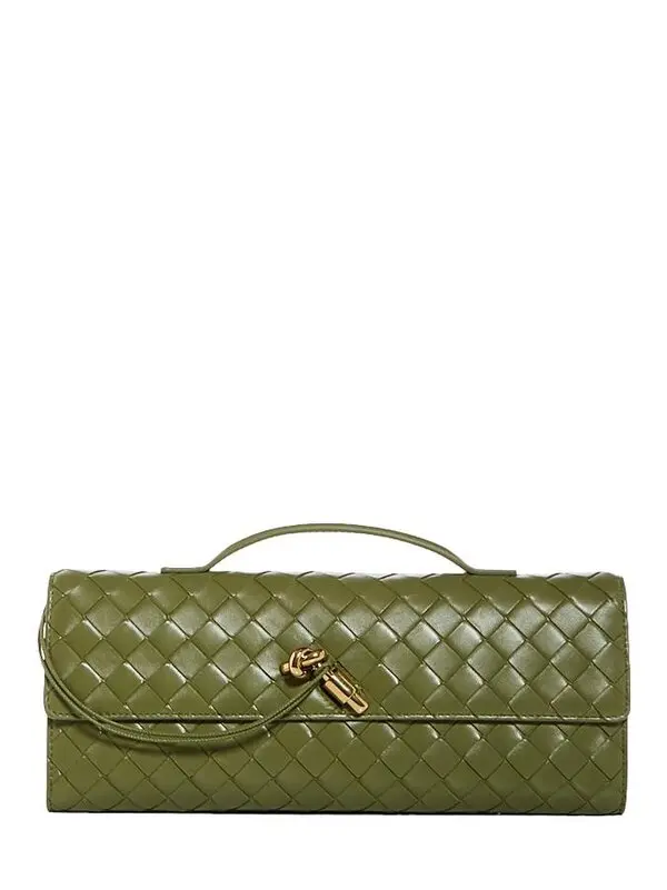 Bottega Veneta Andiamo Intrecciato Leather Clutch - Matcha Muse/brass