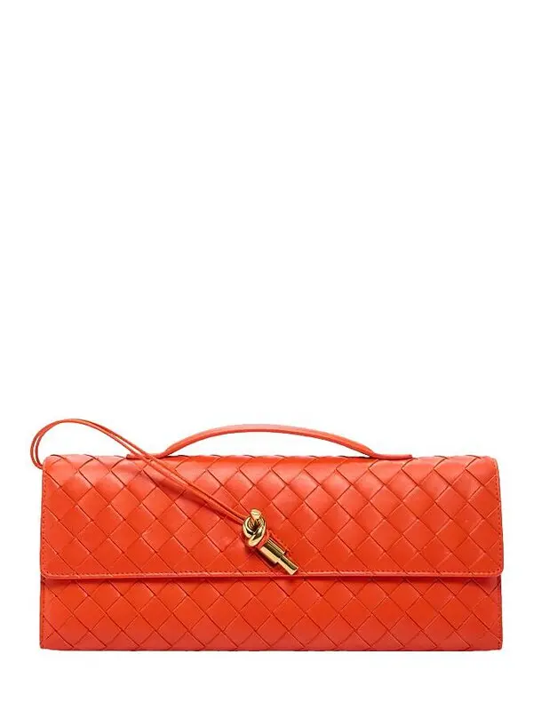 Bottega Veneta Andiamo Intrecciato Leather Clutch - Orange/brass