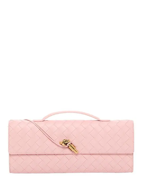 Bottega Veneta Andiamo Intrecciato Leather Clutch - Rose Muse/brass